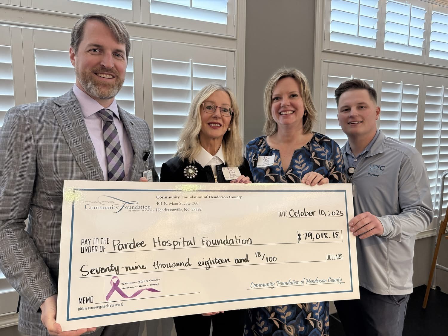 Kenmure Fights Cancer Donates $79,018.18 to Support Pardee Cancer ...